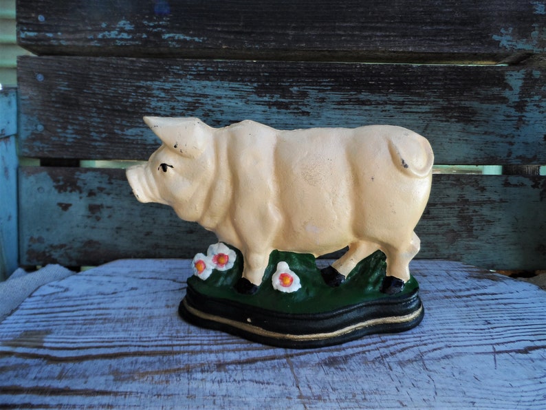 Vintage Cast Iron Pig Doorstop Door Stop Holder Decorative Display ...