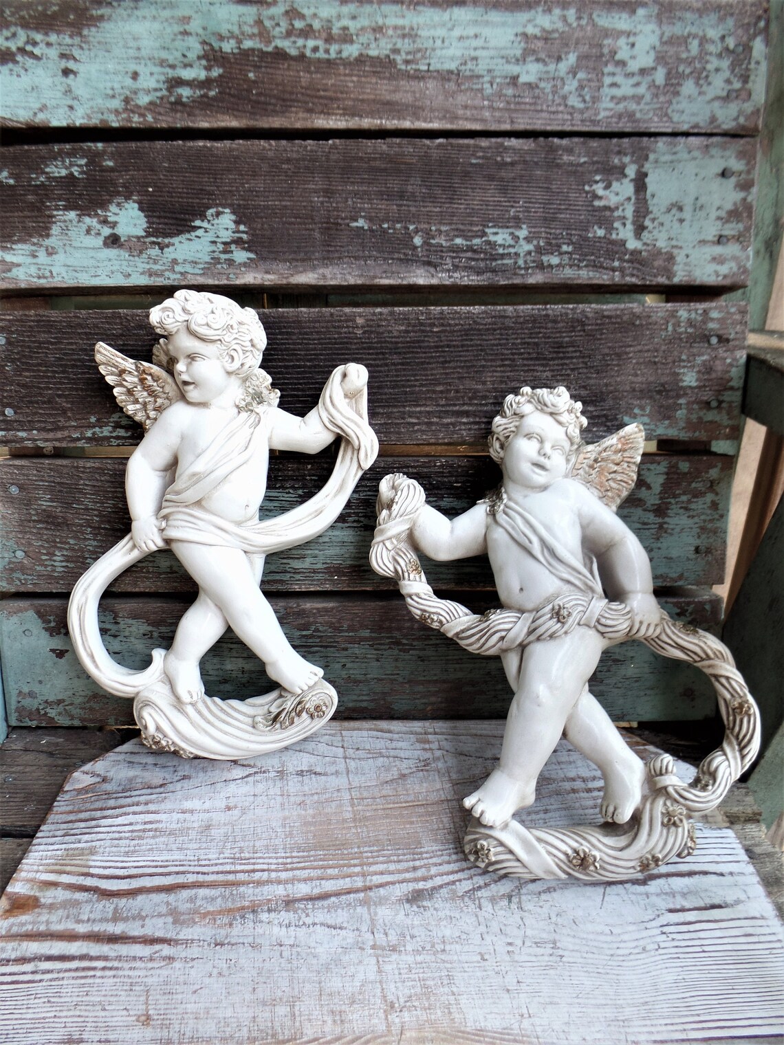 Vintage Angel Universal Statuary Distressed White Wall Plaques - Etsy