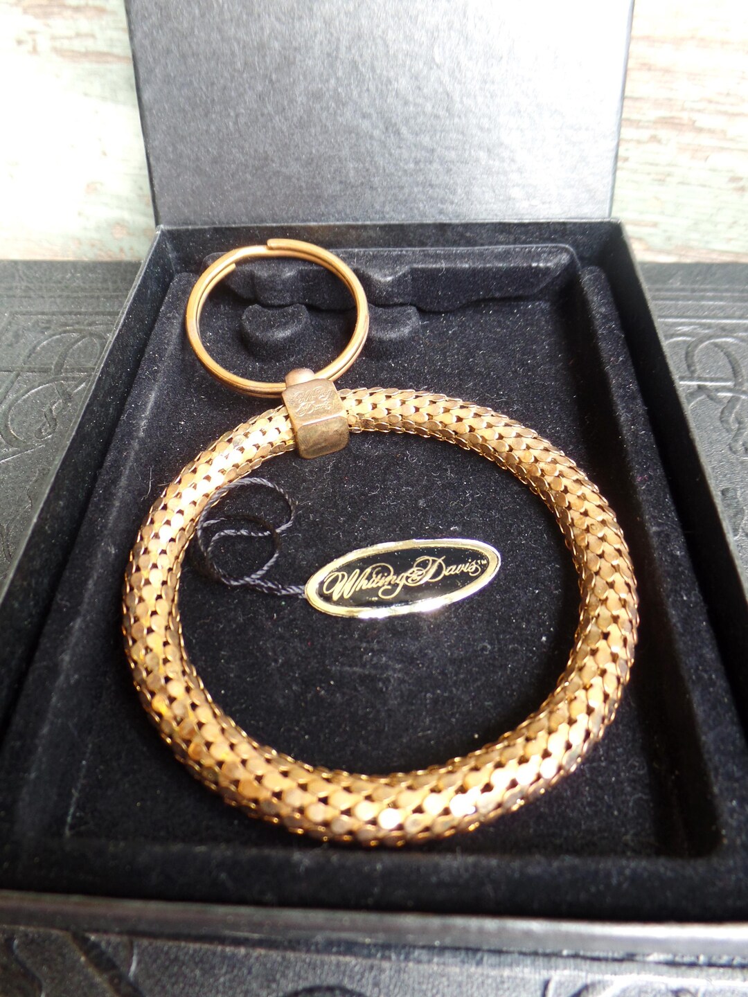 Vintage Whiting and Davis Gold Mesh Keychain, Mesh O Ring Key Chain ...