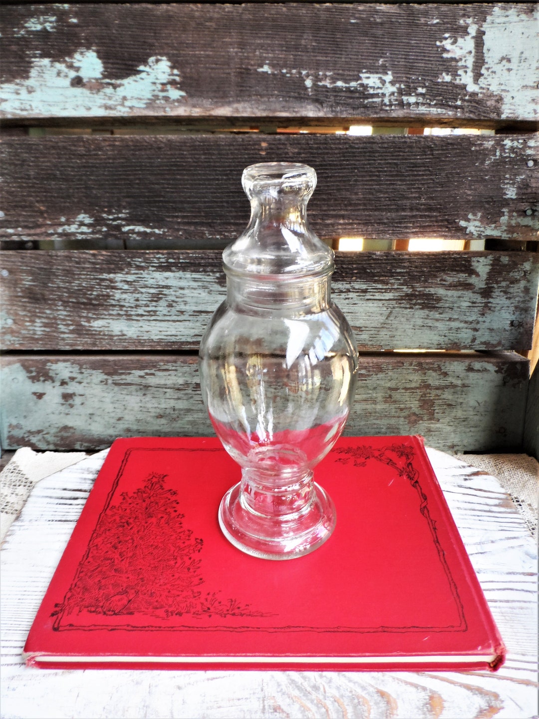 Vintage Glass Apothecary Jar Clear Glass Medical Bottle Canister Round