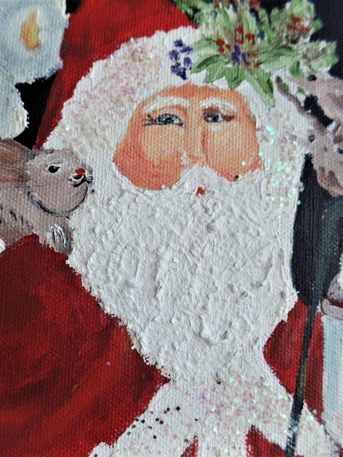 Vintage Primitive Santa Claus Painting Picture Wood Frame Old World ...