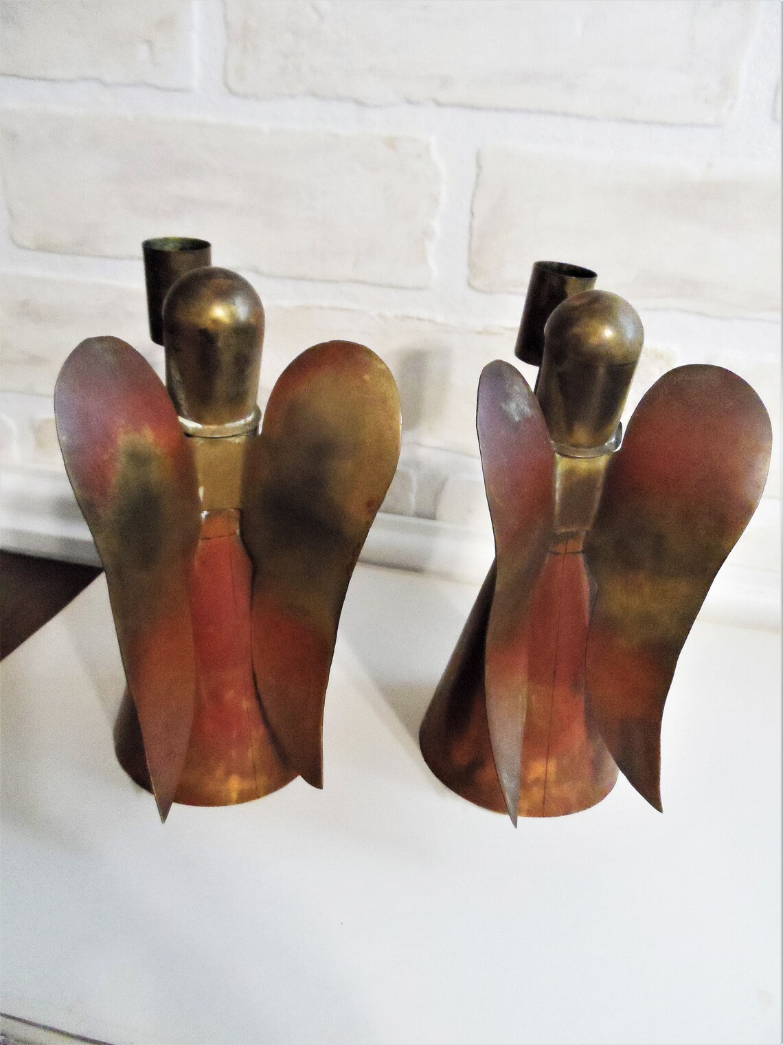 Vintage Brass and Copper Angel Candle Holders Set Candleholder ...