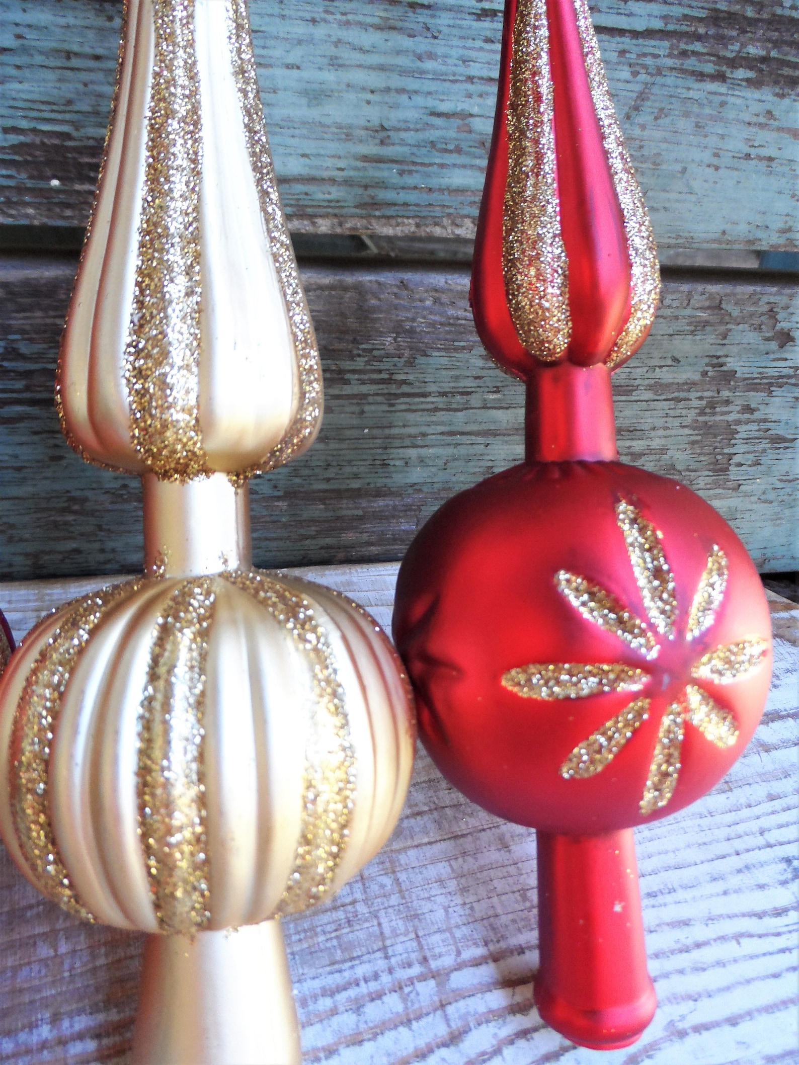 Vintage Christmas Tree Topper Set Unbreakable Toppers Glitter - Etsy