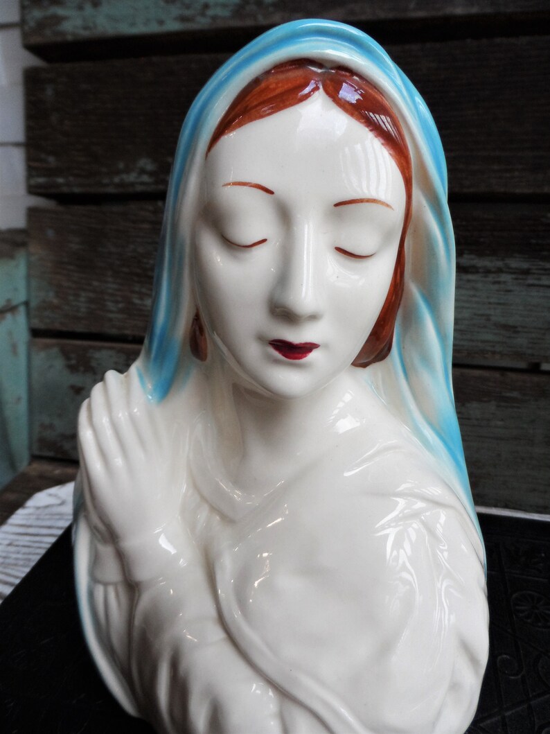 Vintage Pottery Madonna Mary Bust Planter Or Vase Mid Century Etsy