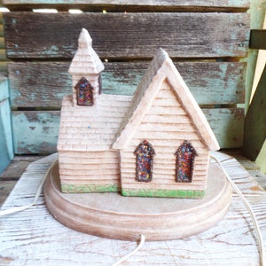 Vintage Christmas Ceramic Lighted Church, Glittered Church Light With ...