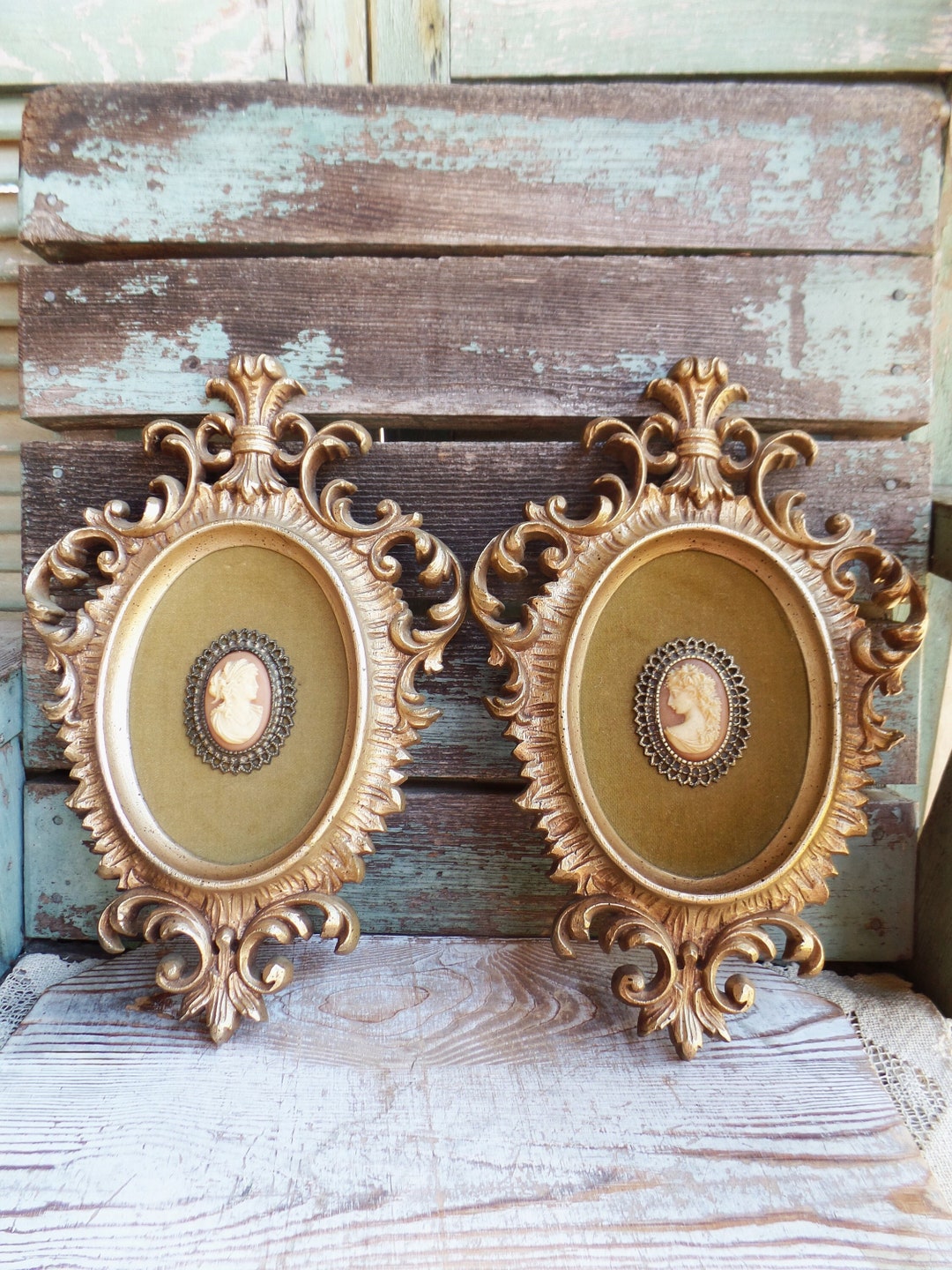 Vintage Burwood Framed Cameo Picture Set, Ornate Baroque Frames, Cameo ...