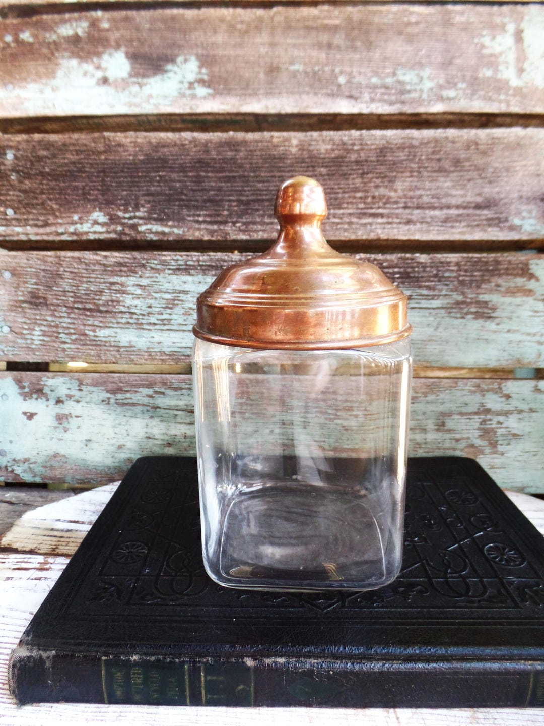 Vintage Glass Jar With Copper Lid, Copper and Glass Canister, Rustic ...