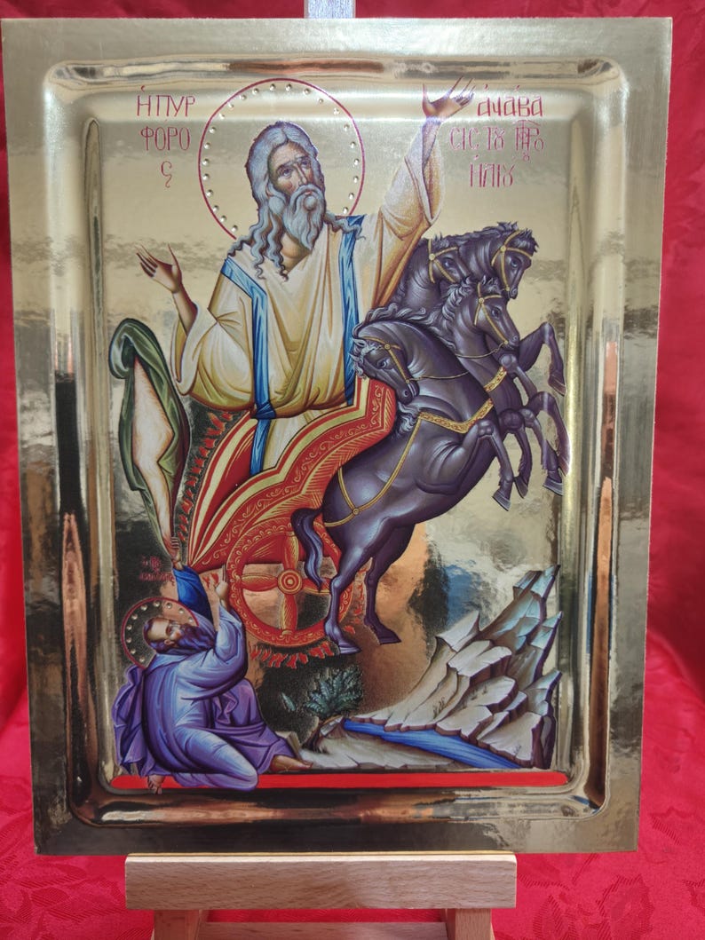Handmade Prophet Elijah Icon: Greek Orthodox Art With Gold Foil ...