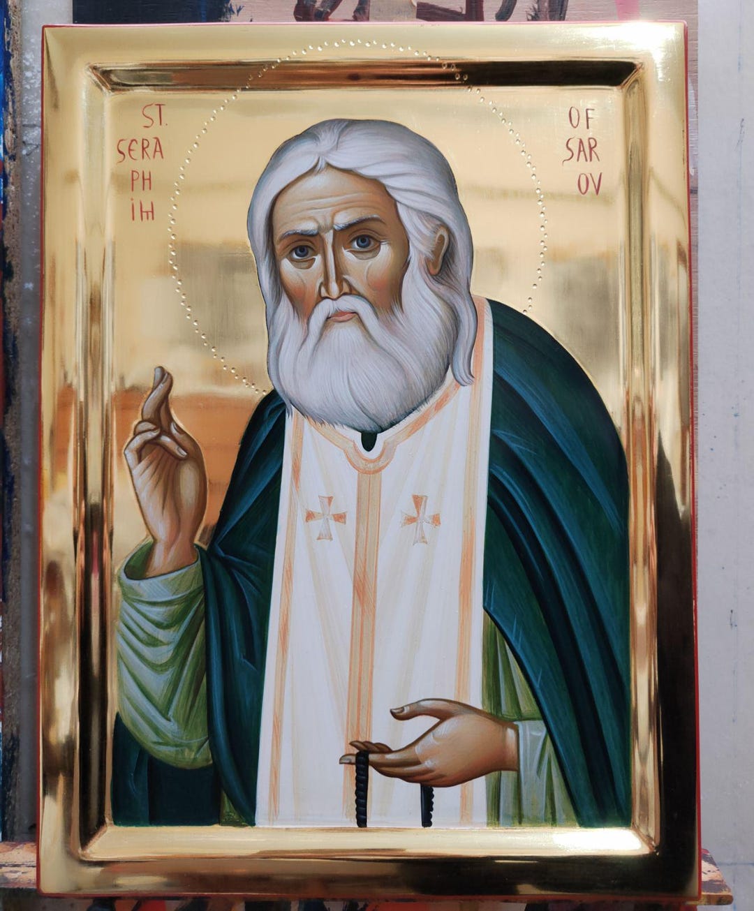 Hand-painted Saint Seraphim Icon: Polished Gold Orthodox Art/religious ...
