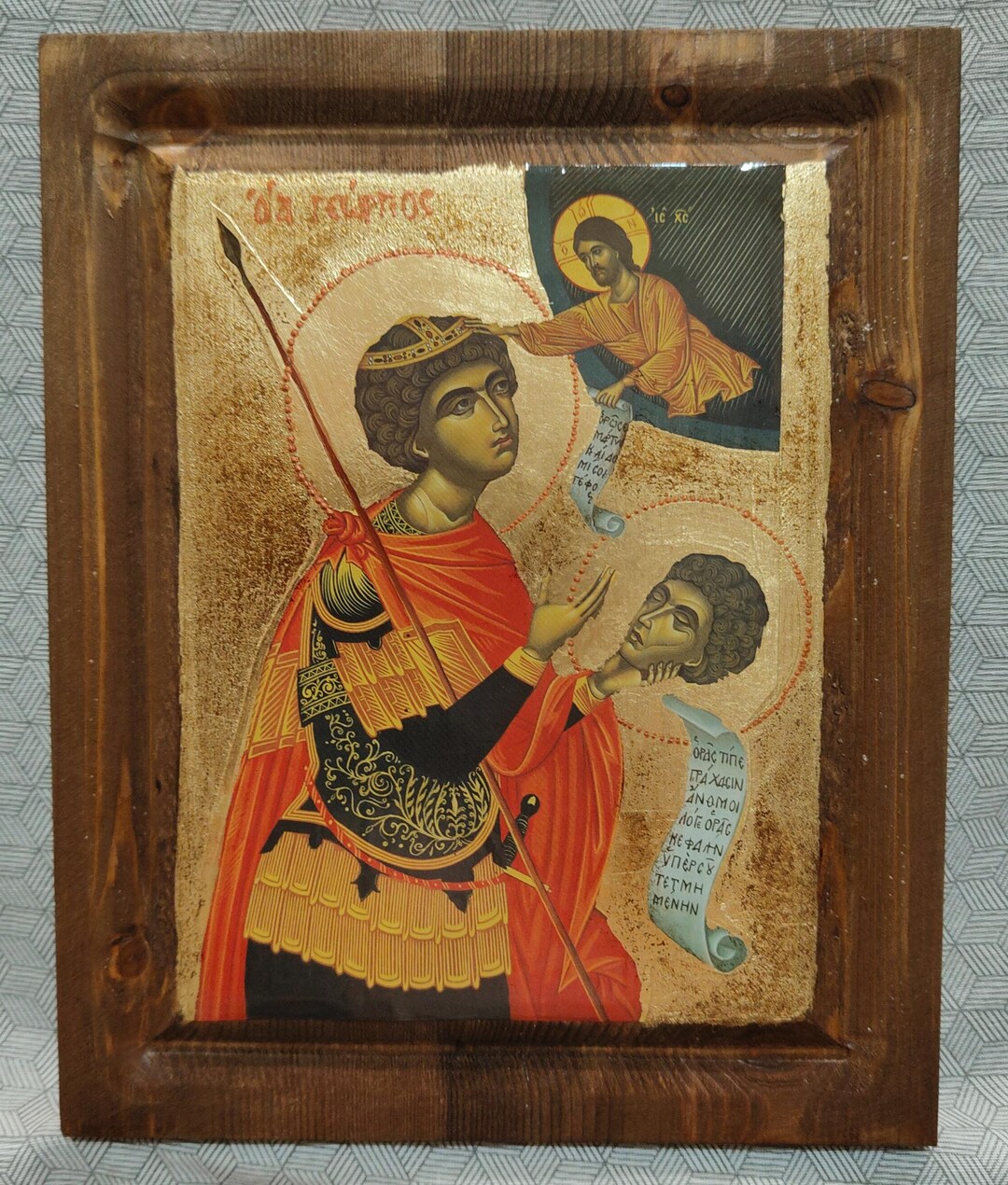 Handcrafted Saint George Icon: Gold Leaf, Aged Wood, 21x26cm/religious ...