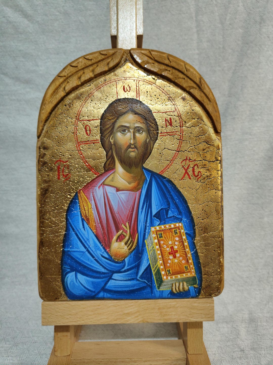 Handpainted Jesus Christ Icon: Greek Orthodox Art, Gold Leaf/religious ...