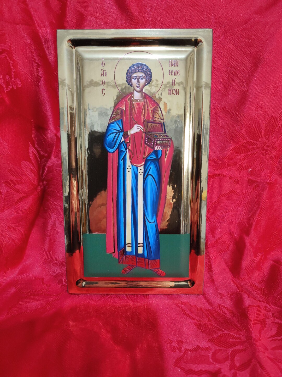 Saint Panteleimon Icon/greek Orthodox Gold Foil Art(15x27cm)religious ...