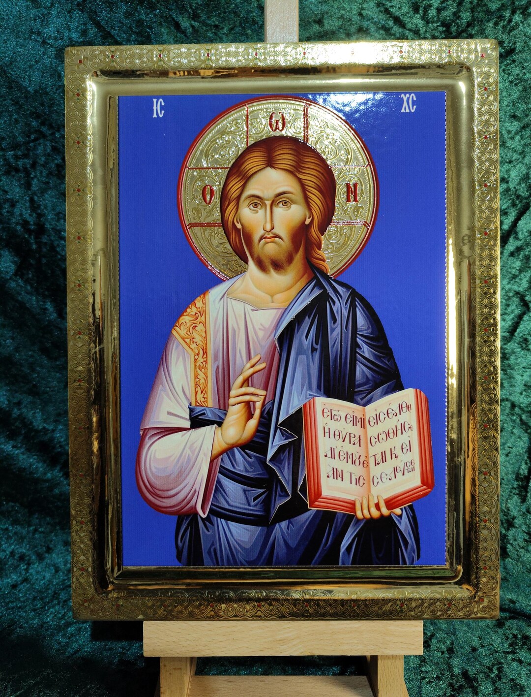 Handmade Jesus Christ Pantocrator Icon: Greek Orthodox Gold Foil Art ...