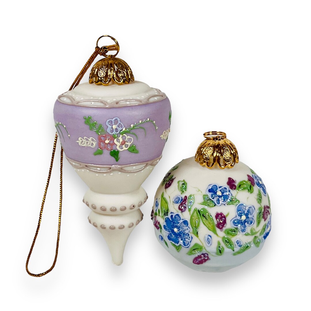 Vintage Rhyn-rivet Porcelain Ornaments Lavender Blue Hand Painted ...
