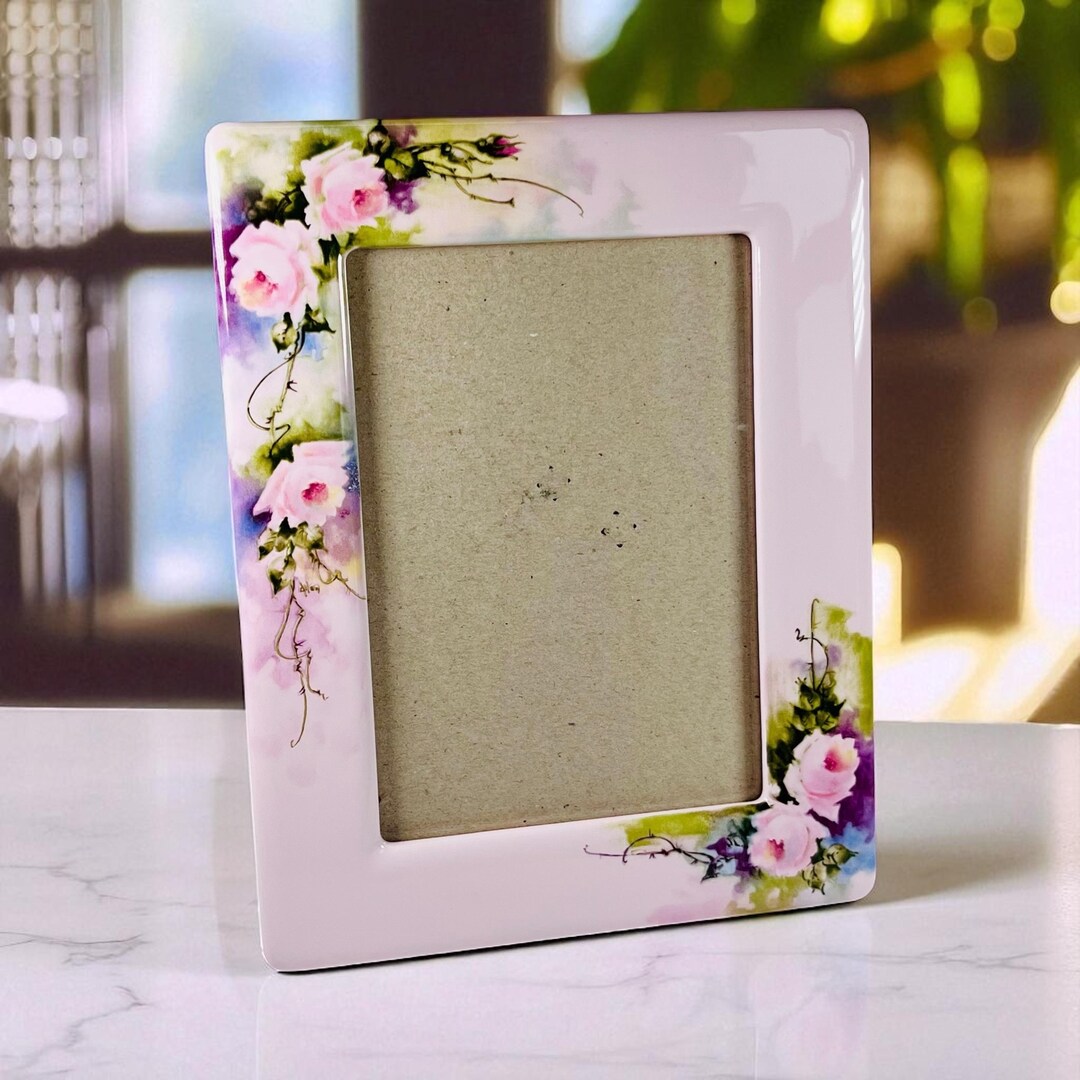 Vintage Terragrafics Ceramic Picture Frame Floral Pink Roses Victorian ...