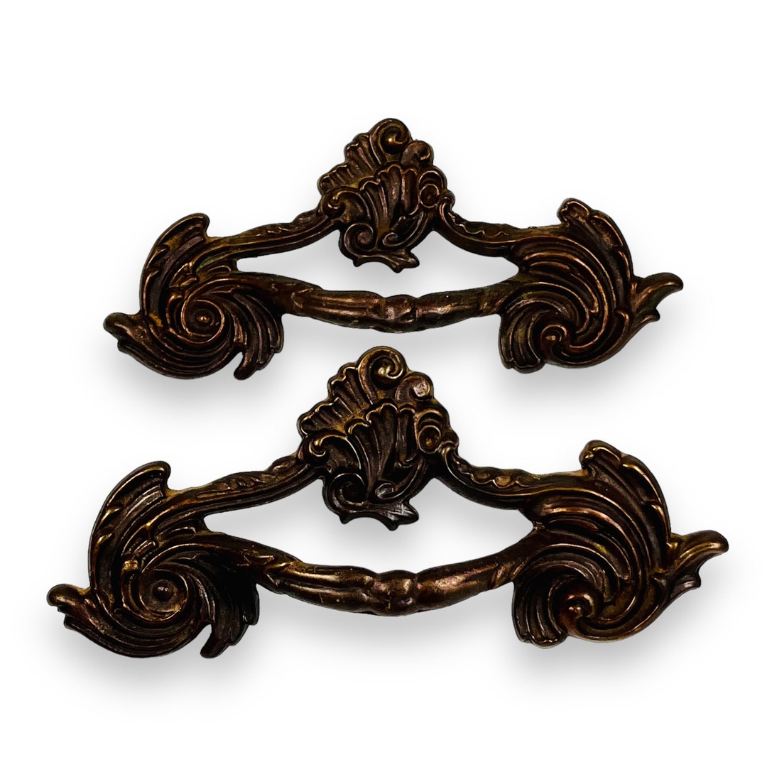 Vintage KBC Brass Bronze French Drawer Pull Handle Pair 6.5 Salvaged 5 ...