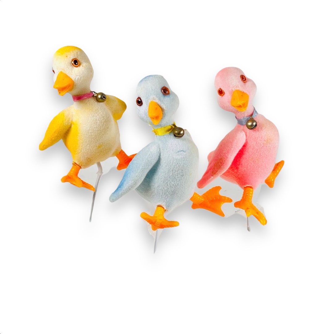 Vintage Flocked Ducks Blow Mold Picks Easter Pastel Yellow Blue Pink 3 ...