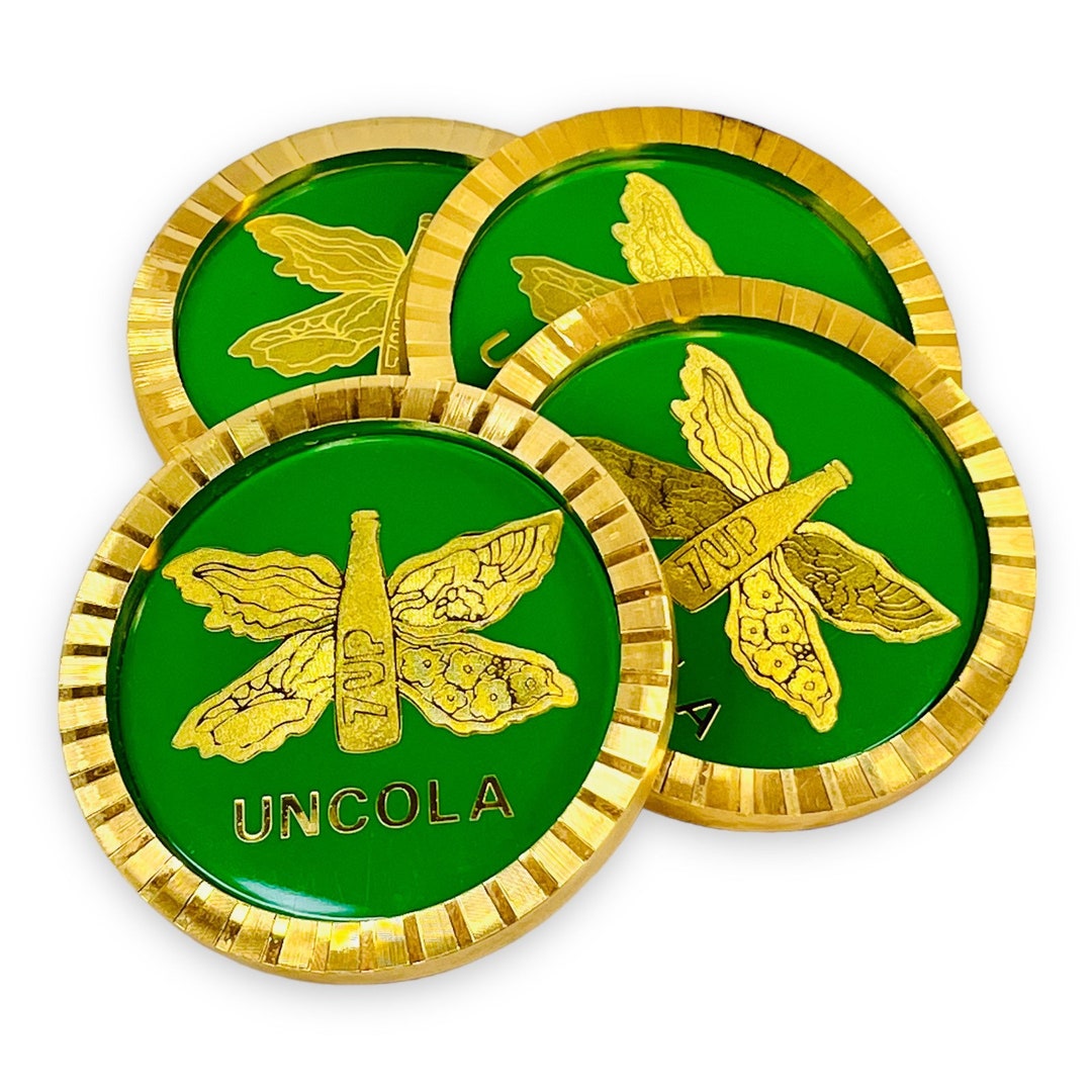 4 Vtg 70s Gold Green 7up Uncola Coasters Peter Max Butterfly - Etsy