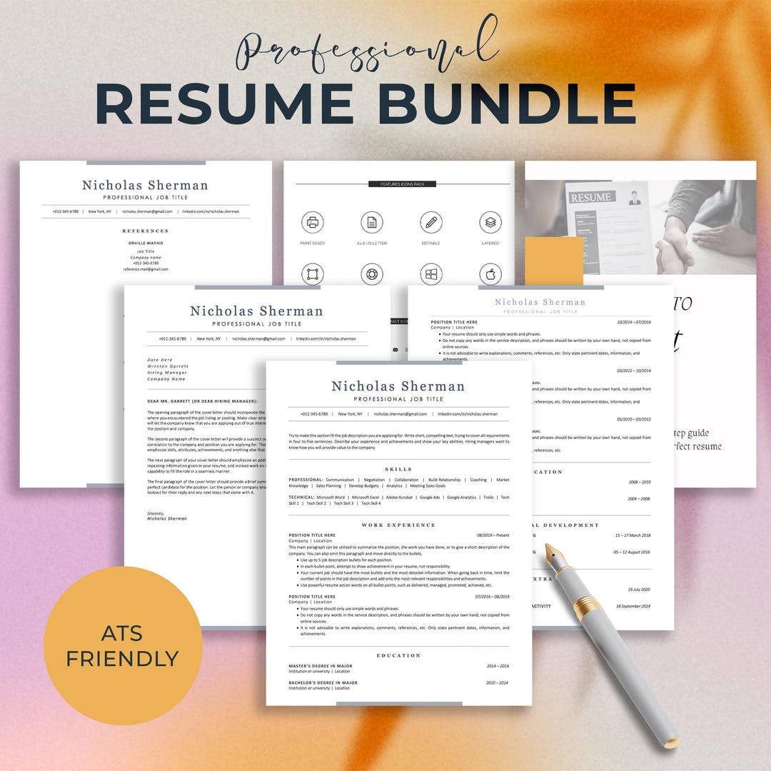 Simple ATS Friendly Resume Template for Word & Pages Resume Template ...