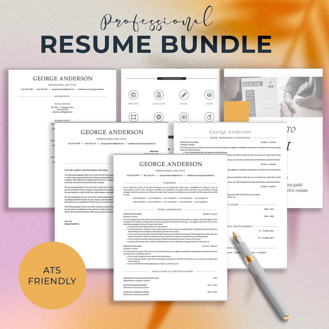 Modern ATS Friendly Resume Template for Word & Pages Resume Template ...