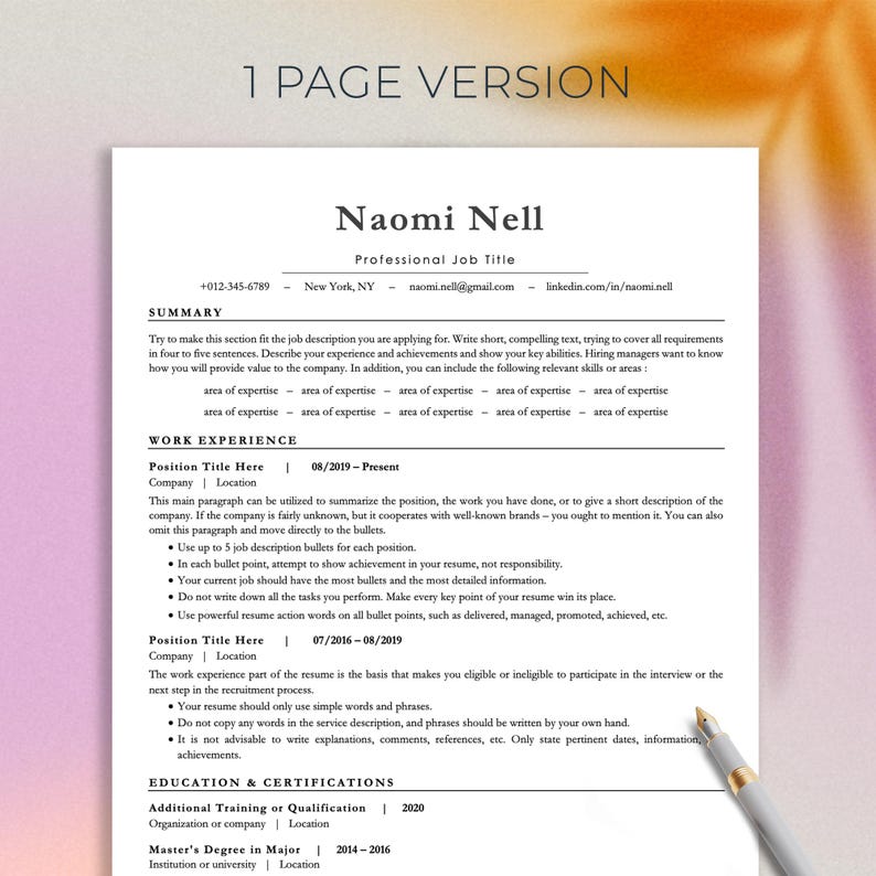 Minimalistic ATS Friendly Resume Template for Word & Pages Resume ...