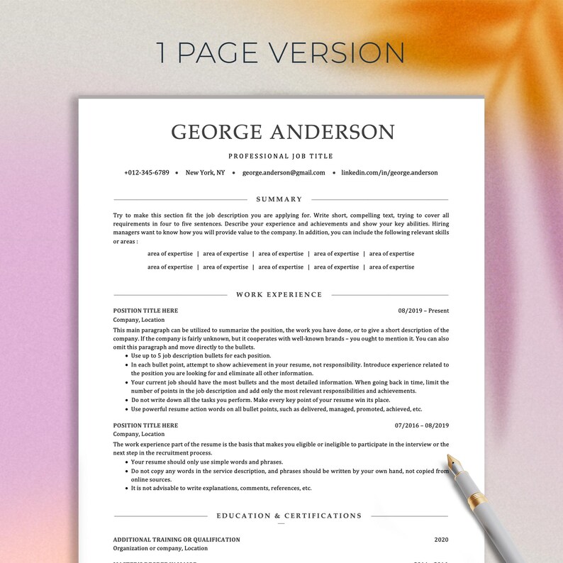 Modern ATS Friendly Resume Template for Word & Pages Resume Template ...