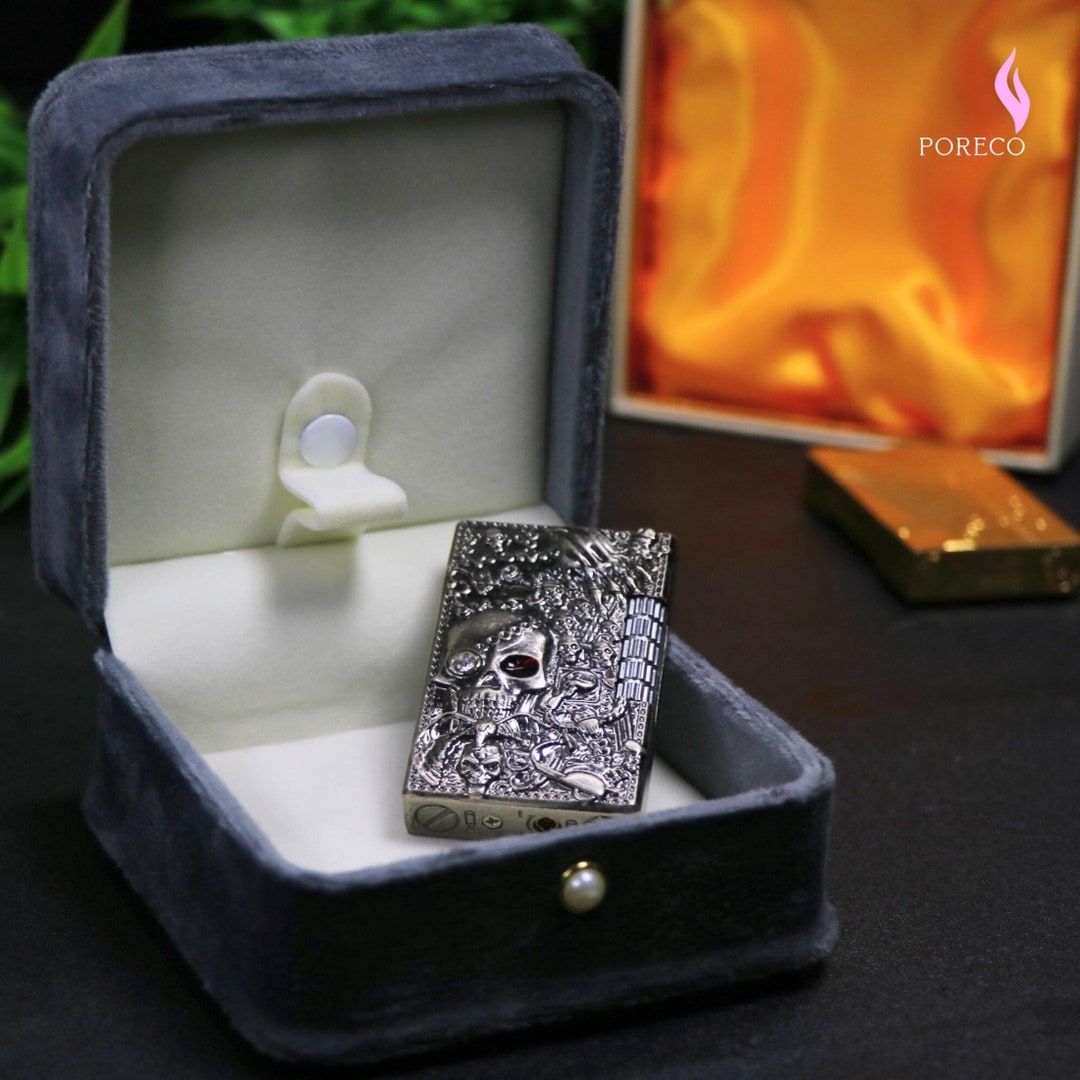 Crimson Eye Skull Lighter: Gothic Engraved Metal Collectible - Etsy
