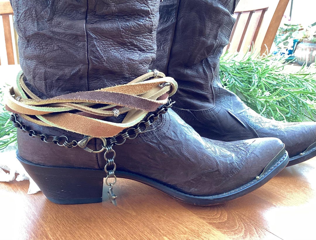 Leather Boot Jewelry, Brown, Tan & Green Leather Wrap Around Boot ...