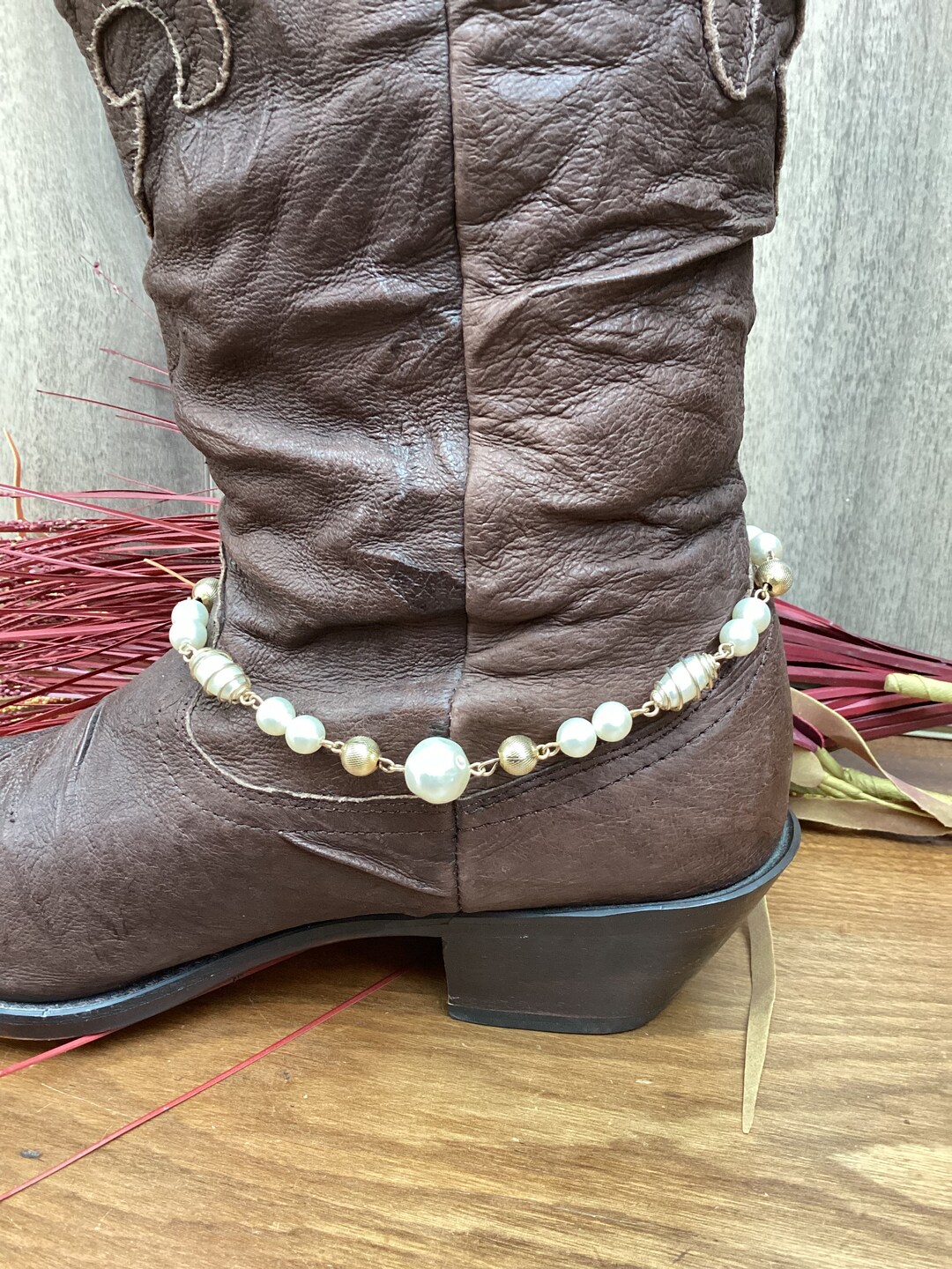 Boot Bracelet, White Pearl & Pale Gold, Boot Jewelry, Boot Bracelet ...
