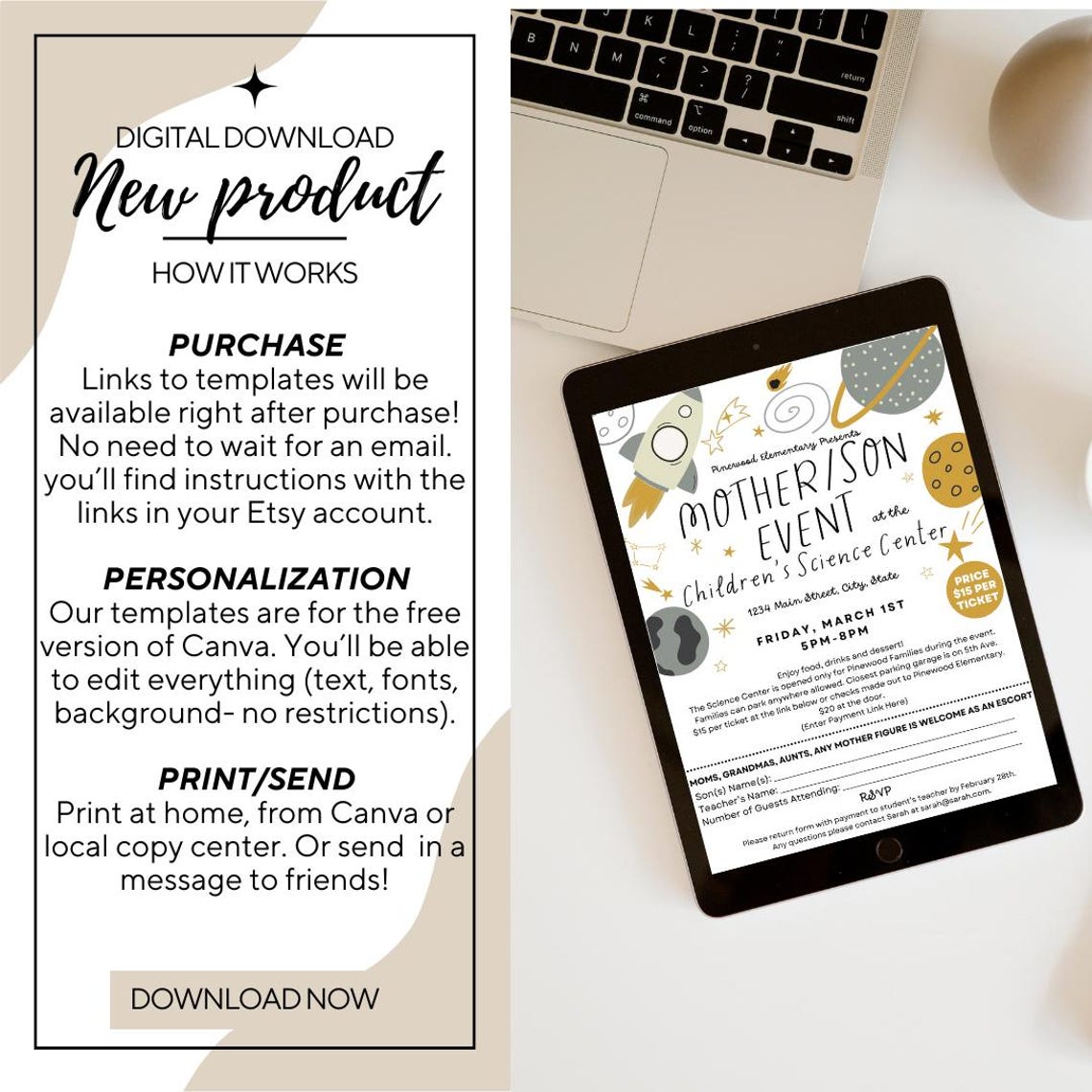 Mother Son Editable Flyer, School Dance Invite, Editable Dance ...