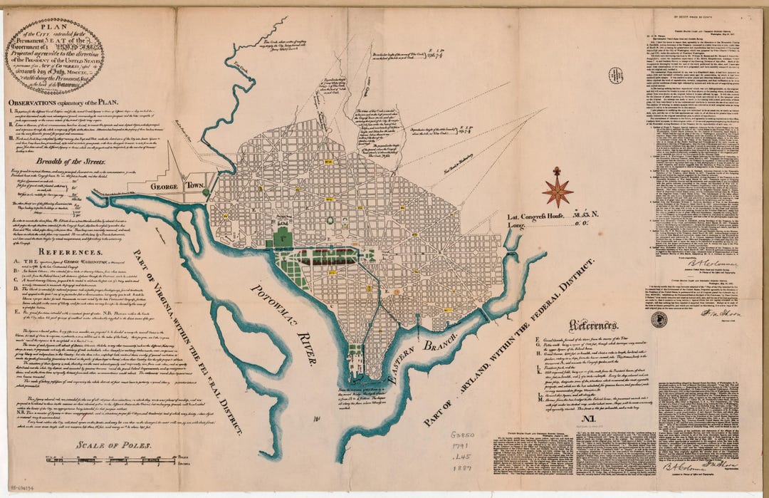 Vintage Map of Washington D.C. (1791) | Pierre L'enfant Plan ...