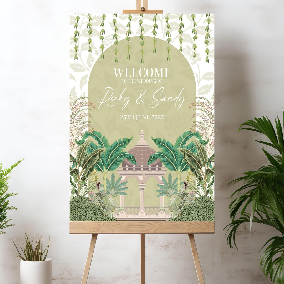 Personalised Wedding Garden Welcome Sign | Green | White | Wedding Sign ...