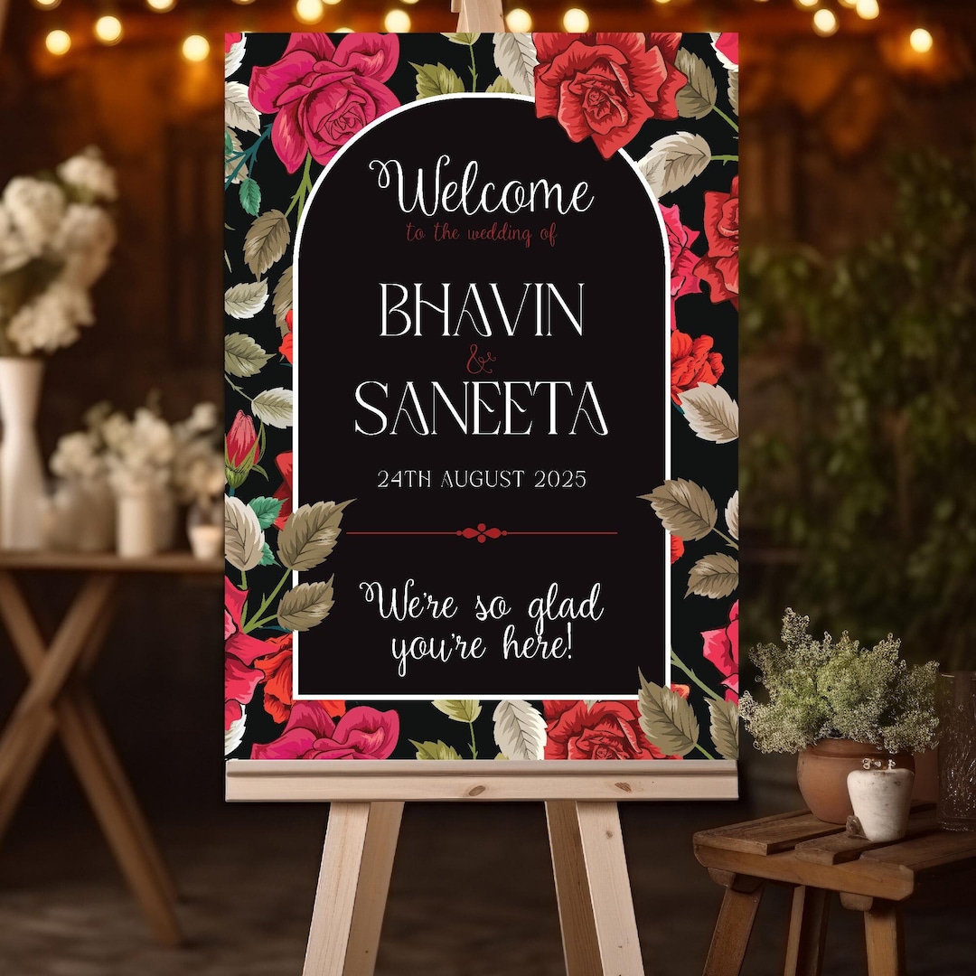 Personalised Roses Welcome Sign | Red Roses | Wedding Sign | Welcome ...
