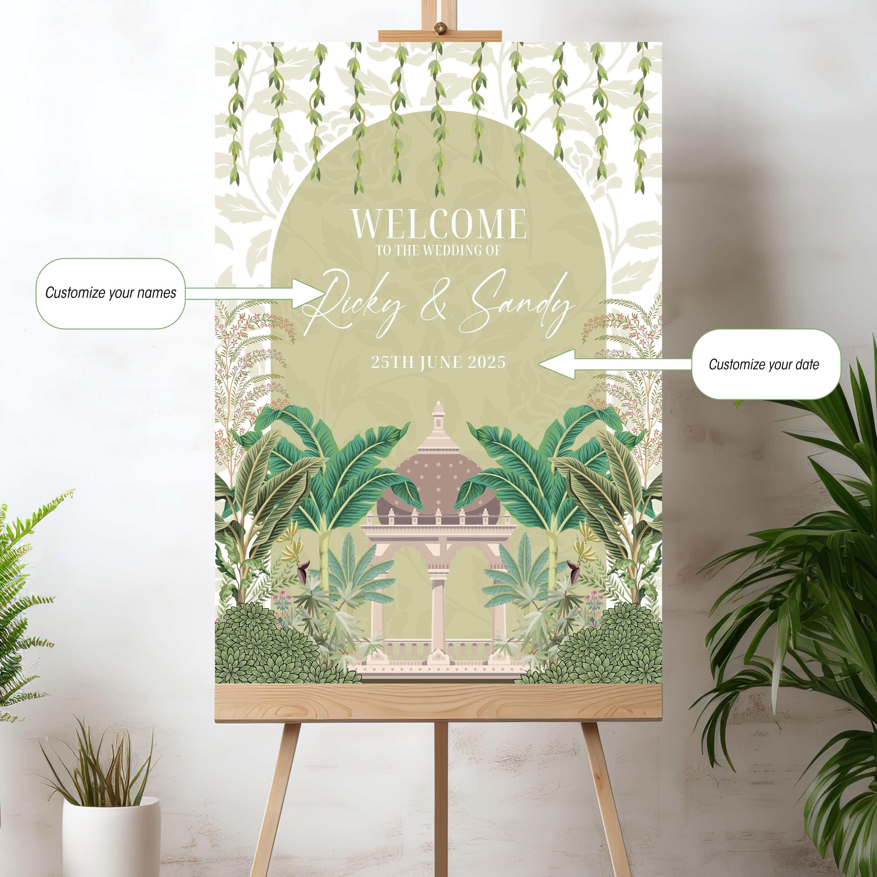 Personalised Wedding Garden Welcome Sign | Green | White | Wedding Sign ...