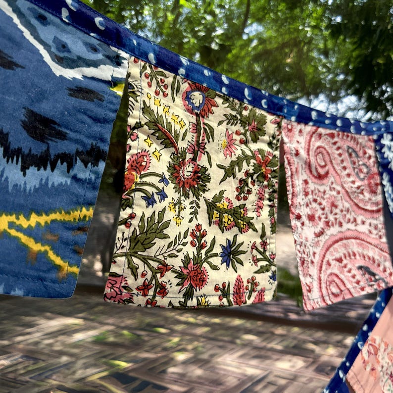 Handmade Indian Cotton Bunting, Colorful Floral Fabric Garland, Boho ...