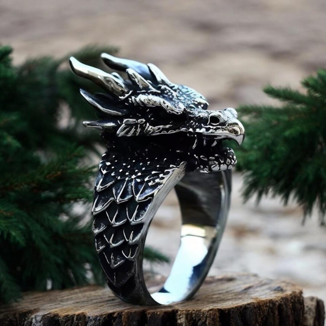 Handmade Stainless Steel Dragon Skull Ring: Devil Satan Style - Etsy
