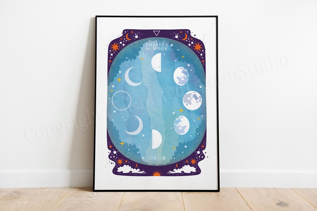 Moon Phase Print, Phases of the Moon, Lunar Phases Print, Moon Art ...