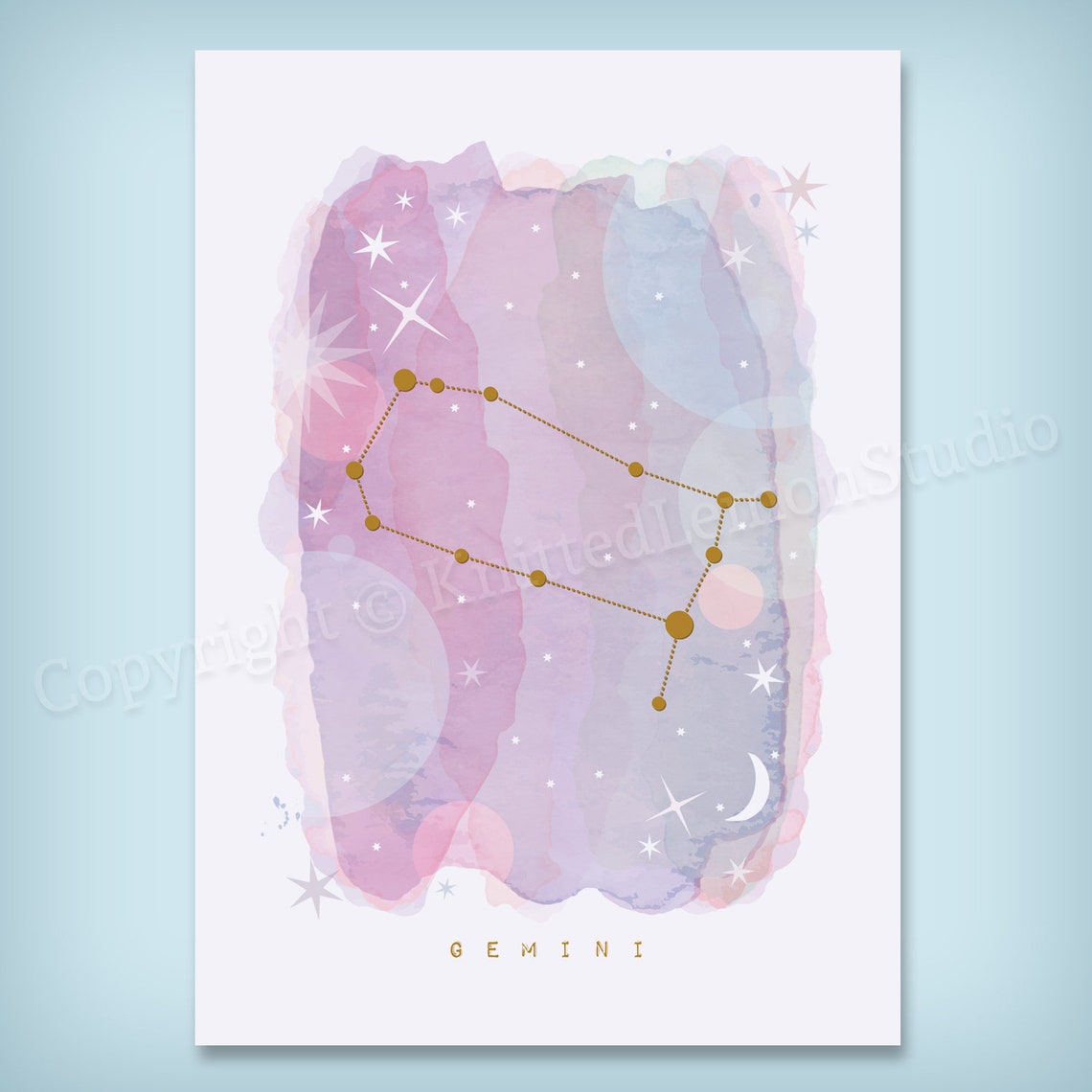 Gemini Star Sign, Gemini Zodiac Art Print, Astrology Gift, Gemini Gifts ...