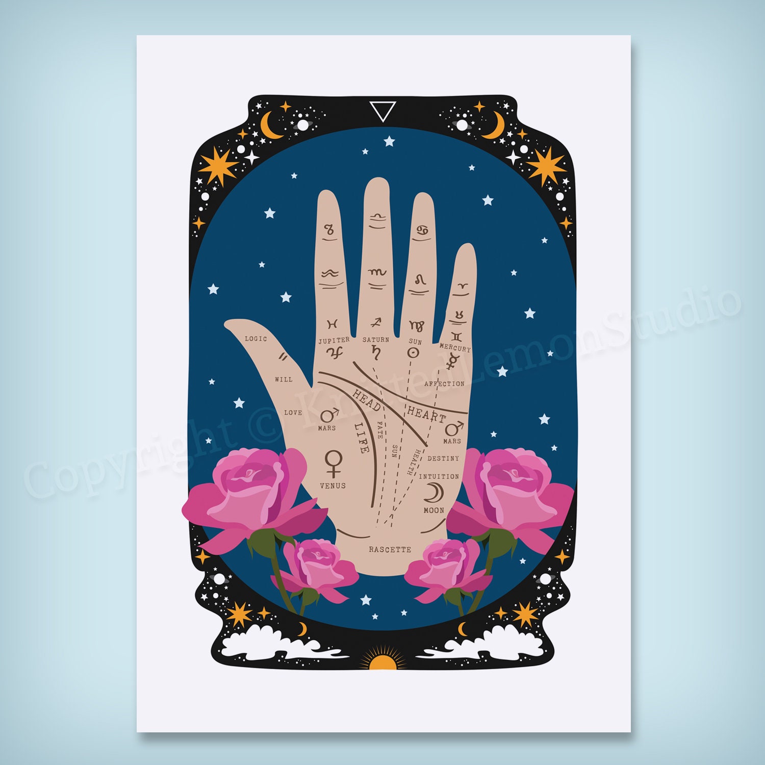 Palmistry Print, Palm Reading, Occult Decor, Mystical Art, Bohemian ...