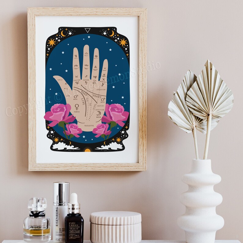 Palmistry Print, Palm Reading, Occult Decor, Mystical Art, Bohemian ...