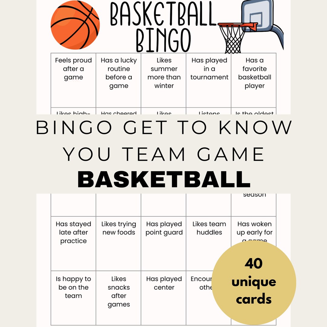 Ice Breaker Bingo for Basketball Teams - 40 Unique Cards - Basketball ...