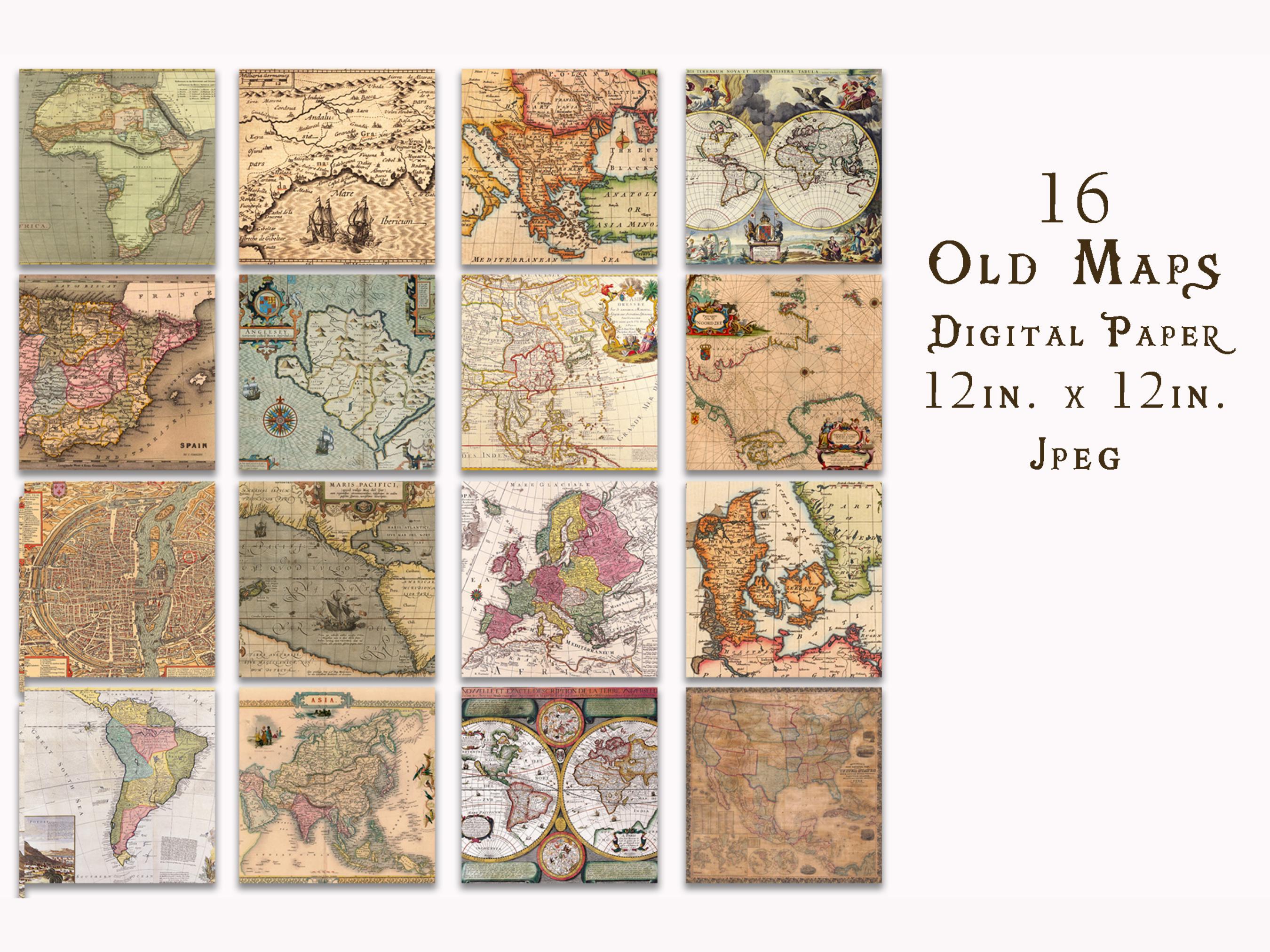 Old Maps, Digital Paper, Vintage Maps, Printable Maps, Boho Maps, Jpeg ...