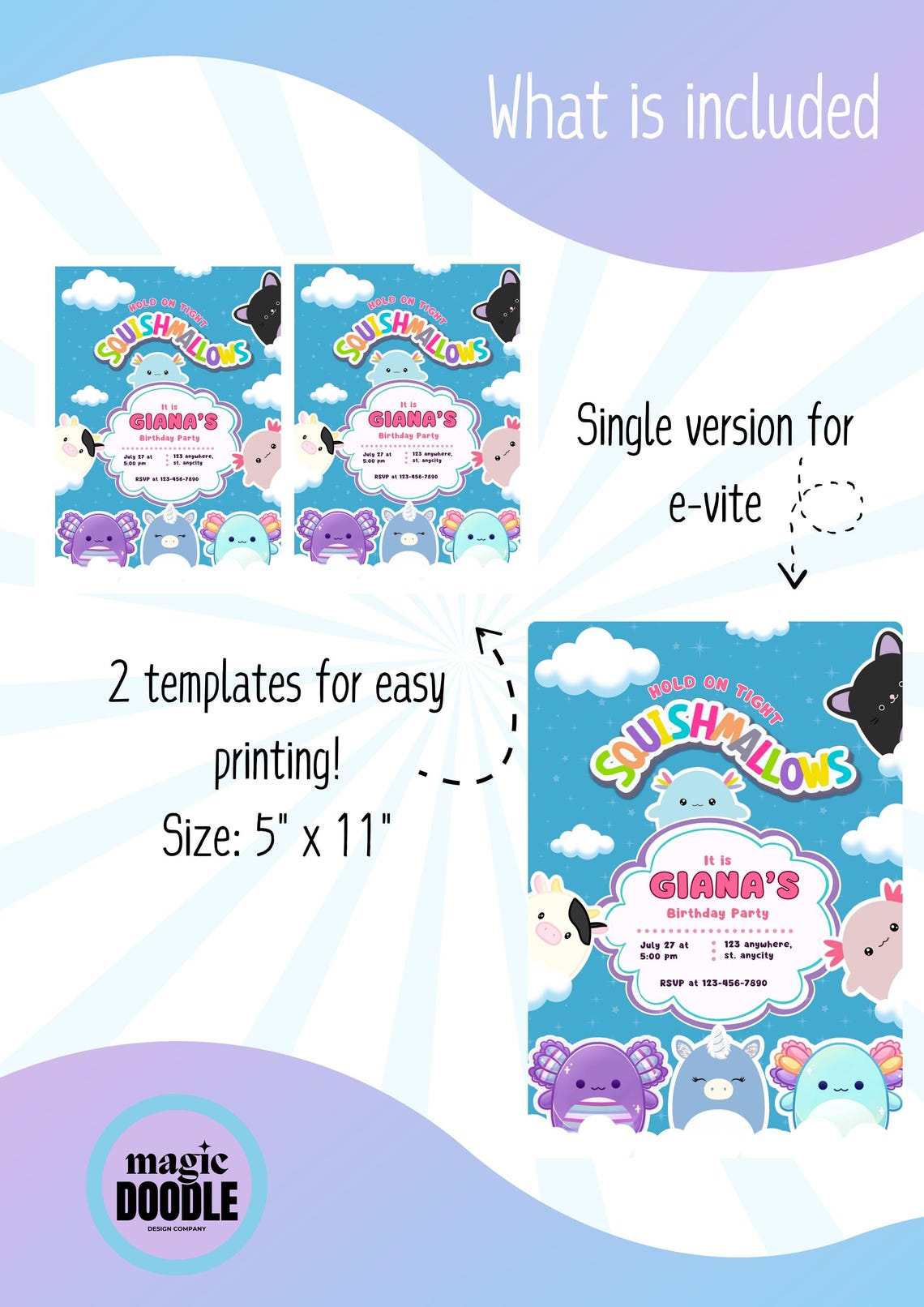 Squishmallow Themed Digital Birthday Invitation MEGA Bundle for Kids ...