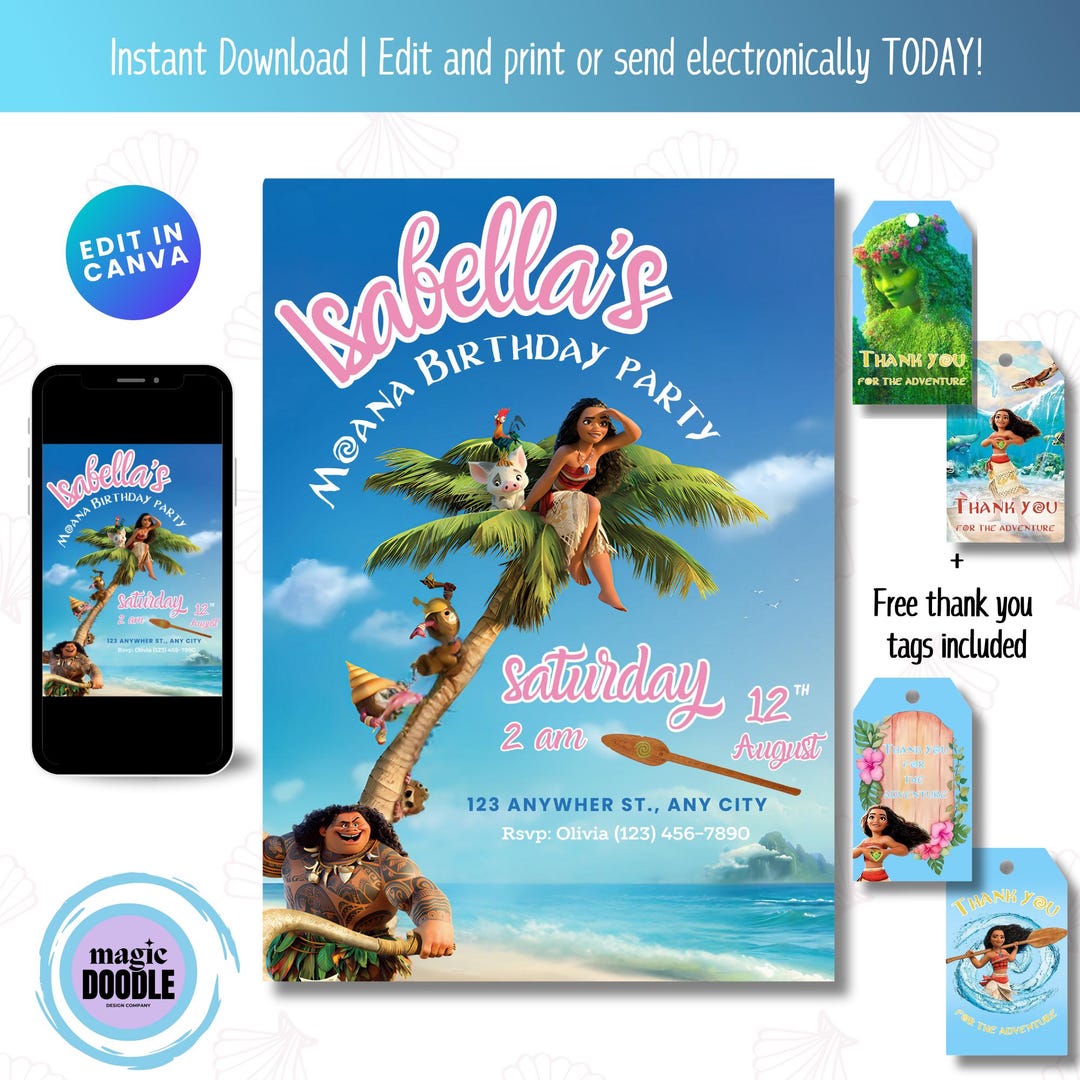 Moana Themed Digital Birthday Invitation MEGA Bundle | Printable ...
