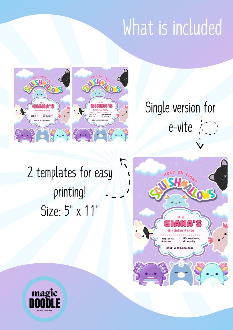 Squishmallow Themed Digital Birthday Invitation MEGA Bundle for Kids ...
