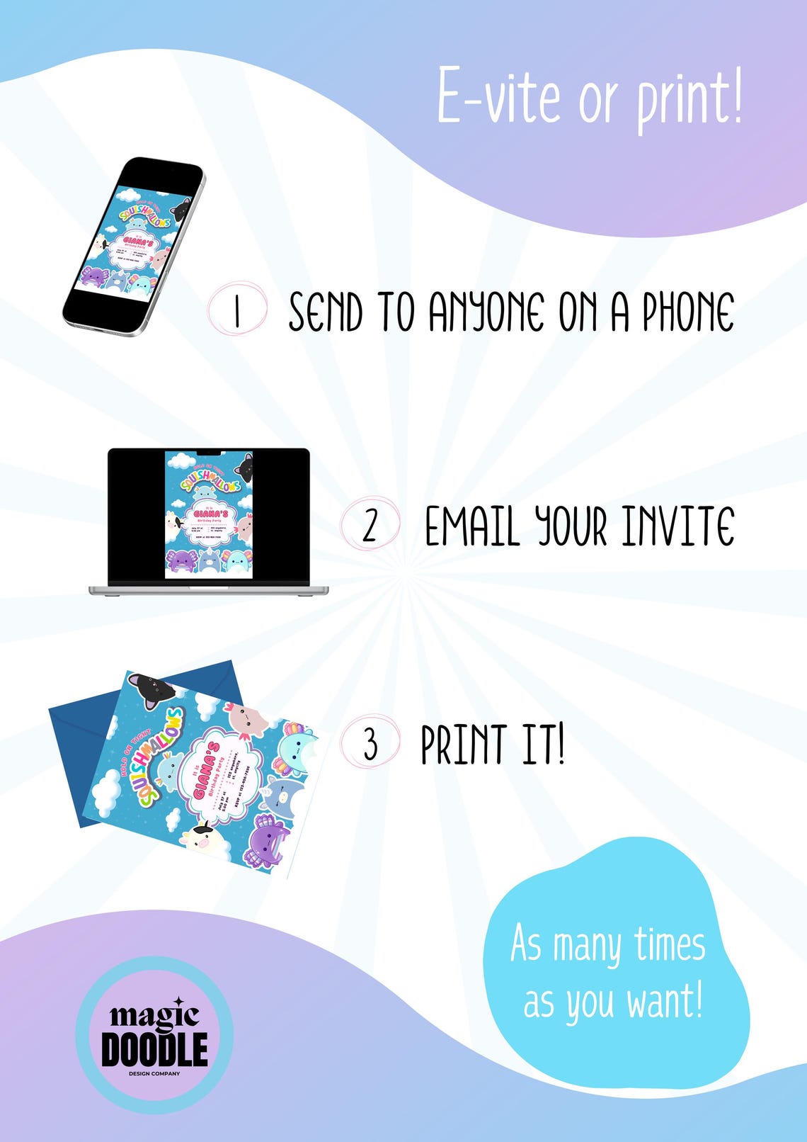 Squishmallow Themed Digital Birthday Invitation MEGA Bundle for Kids ...