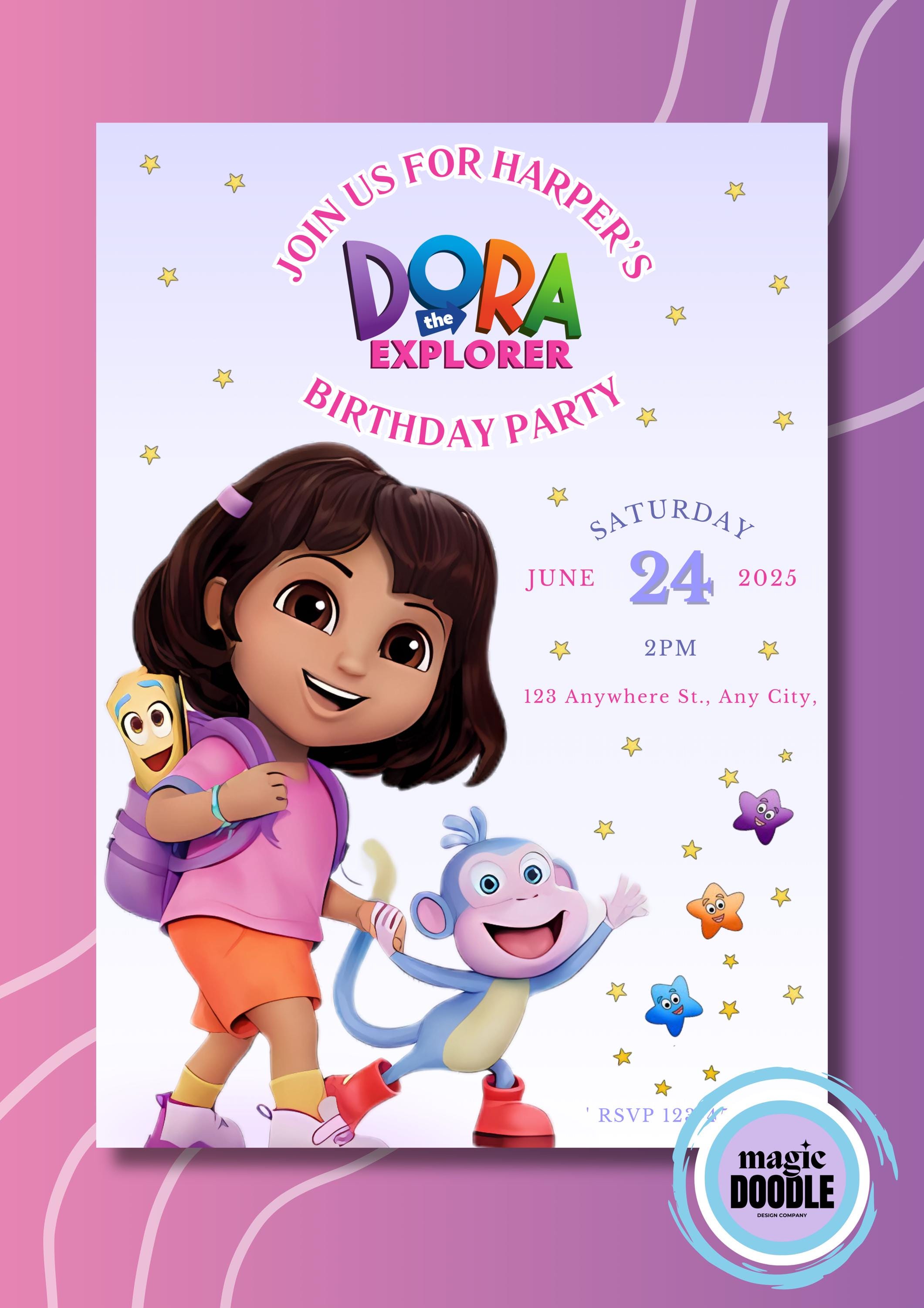 Editable Dora the Explorer Birthday Invitation Bundle Thank You Tags ...