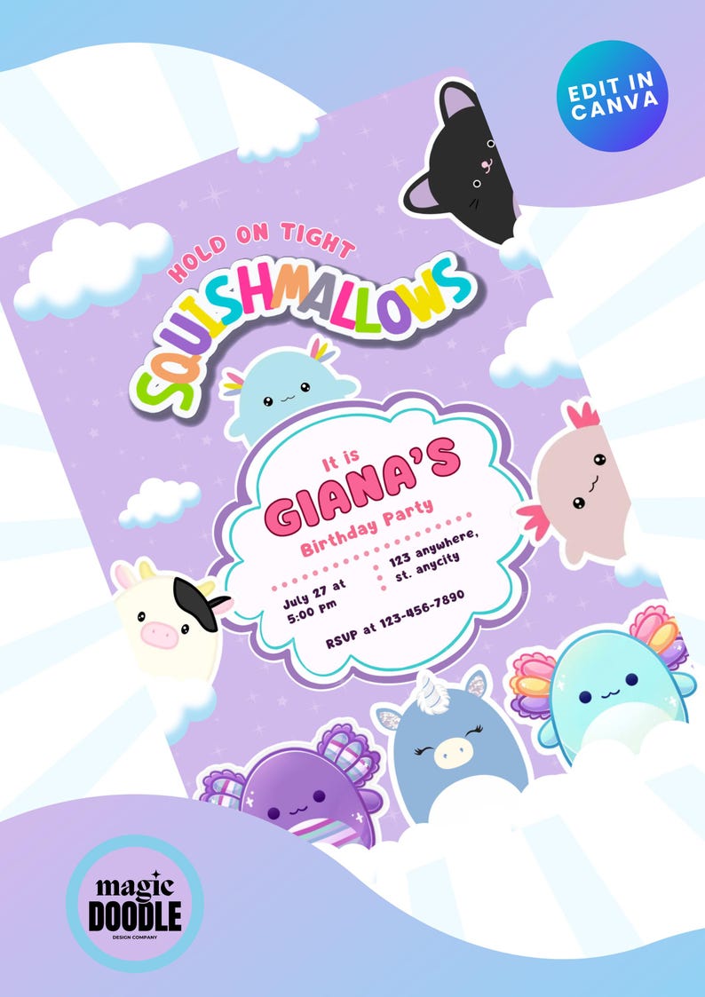 Squishmallow Themed Digital Birthday Invitation MEGA Bundle for Kids ...
