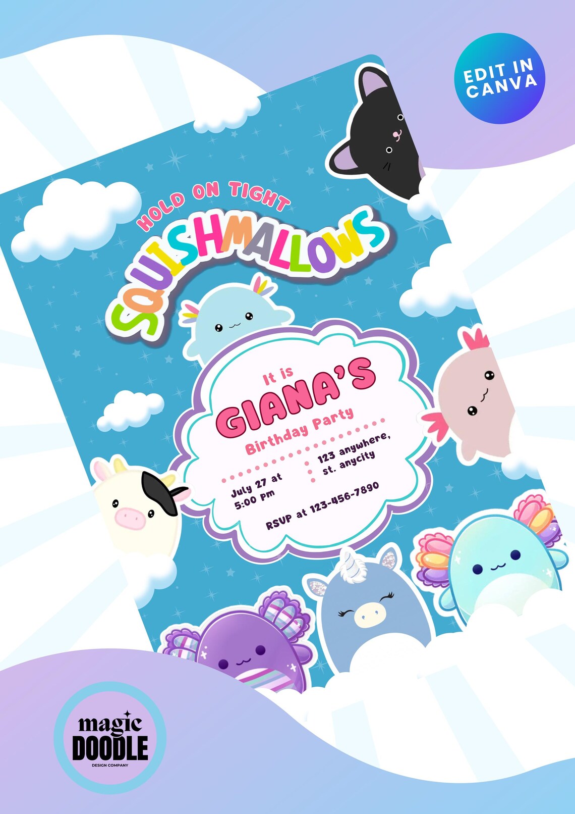 Squishmallow Themed Digital Birthday Invitation MEGA Bundle for Kids ...