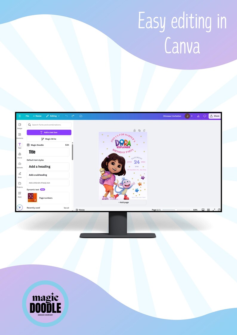 Editable Dora the Explorer Birthday Invitation Bundle Thank You Tags ...